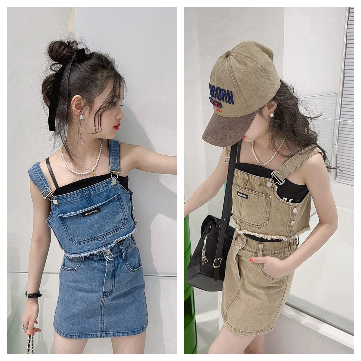 2023夏新作 韓国風子供服 キッズ服 トップス キャミソール デニム スカート 3点セット 120-170cm LENA 問屋・仕入れ・卸・卸売の専門【仕入れならNETSEA】