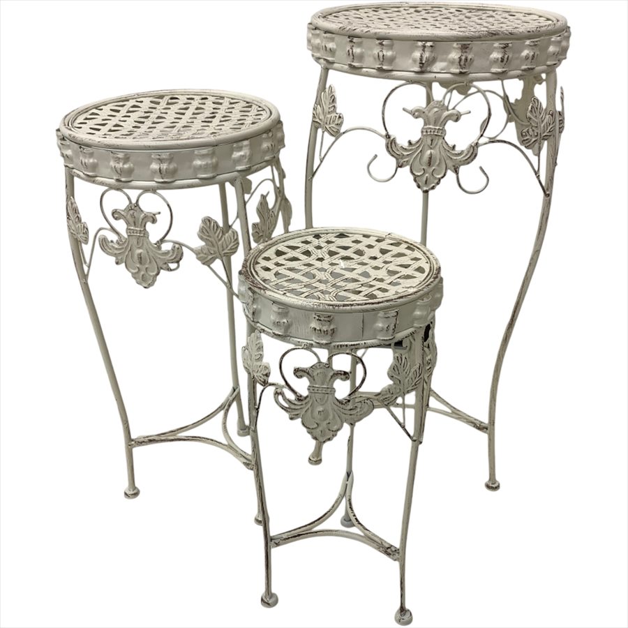 ガーデンインテリア・プランタースタンド 3個セット・シャビー WH・丸 ホワイト | 卸売・ 問屋・仕入れの専門サイト【NETSEA】