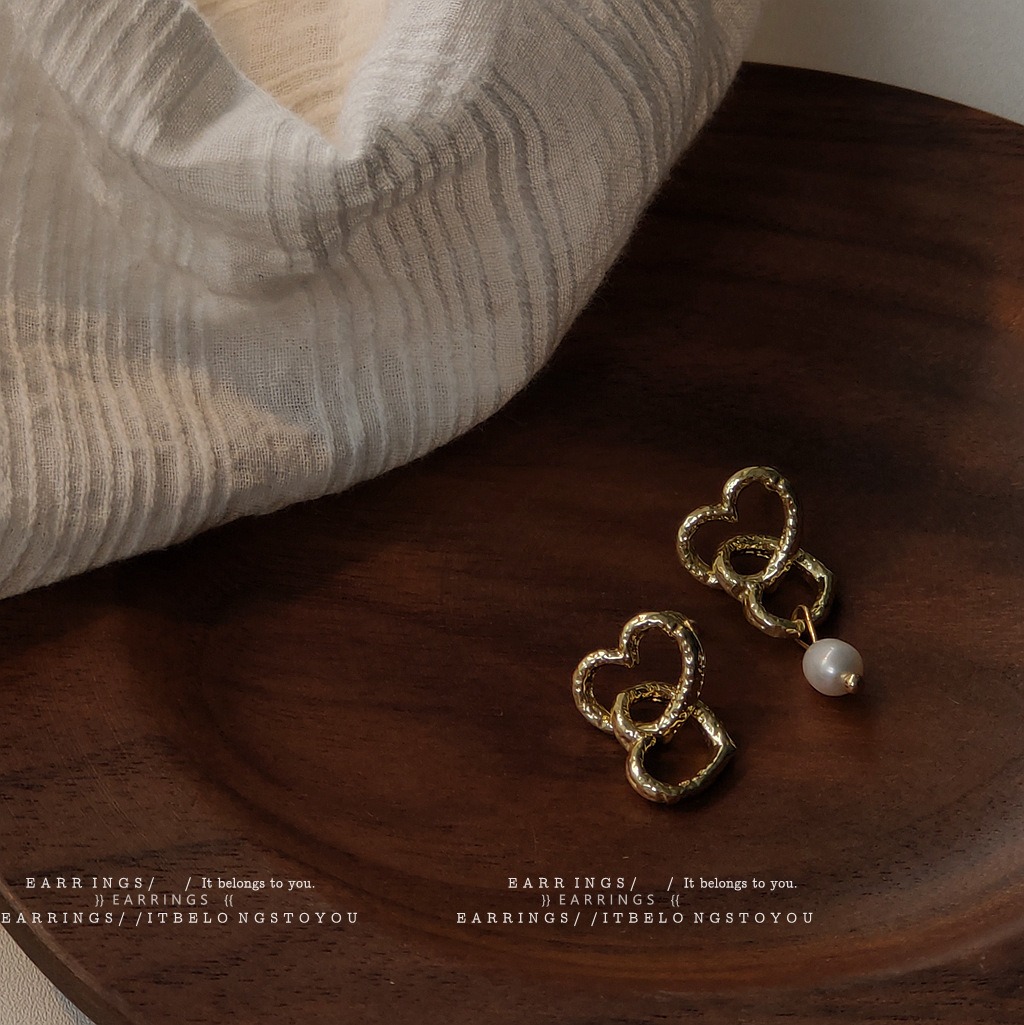 s925 14Kゴールド 淡水パール ピアス 韓国ファッション ハート形のデザイン 非対称 ピアス | 卸売・ 問屋・仕入れの専門サイト【NETSEA】