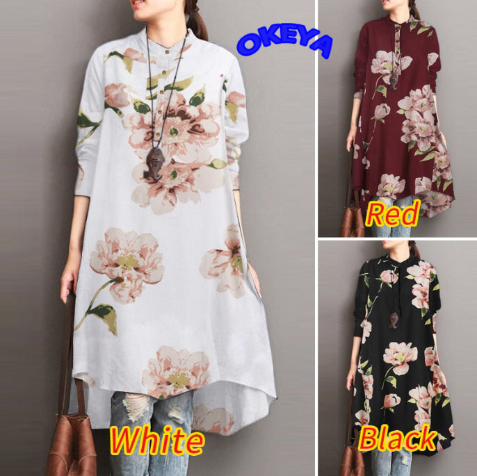 2024年秋新作 レディース服 ワンピース 長袖 シャツワンピース 花柄 不対称 3色展開 S#-5XL# 個人事業主 OKEYA 問屋・仕入れ・卸・卸売の専門【仕入れならNETSEA】