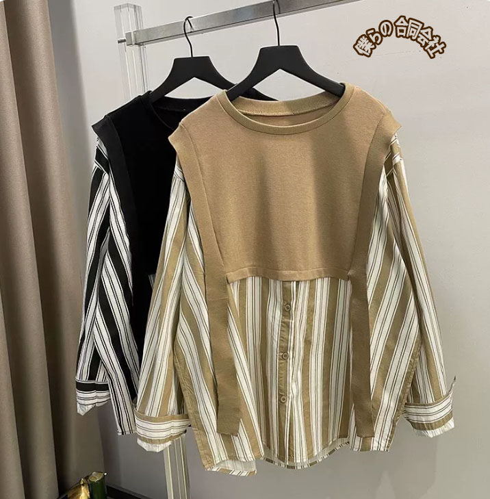 2025年春秋新作 レディース服 シャツ 切り替え トップス カジュアル ファッション L#-4XL# 2色展開 | 卸売・ 問屋・仕入れの専門サイト【NETSEA】