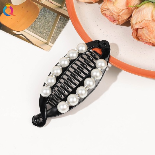 人気アクセサリー 真珠バナナクリップ 琥珀色 髪飾り 11.5cm ビーズ入りインゲン豆クリップ - ブラック | 卸売・ 問屋・仕入れの専門サイト【NETSEA】